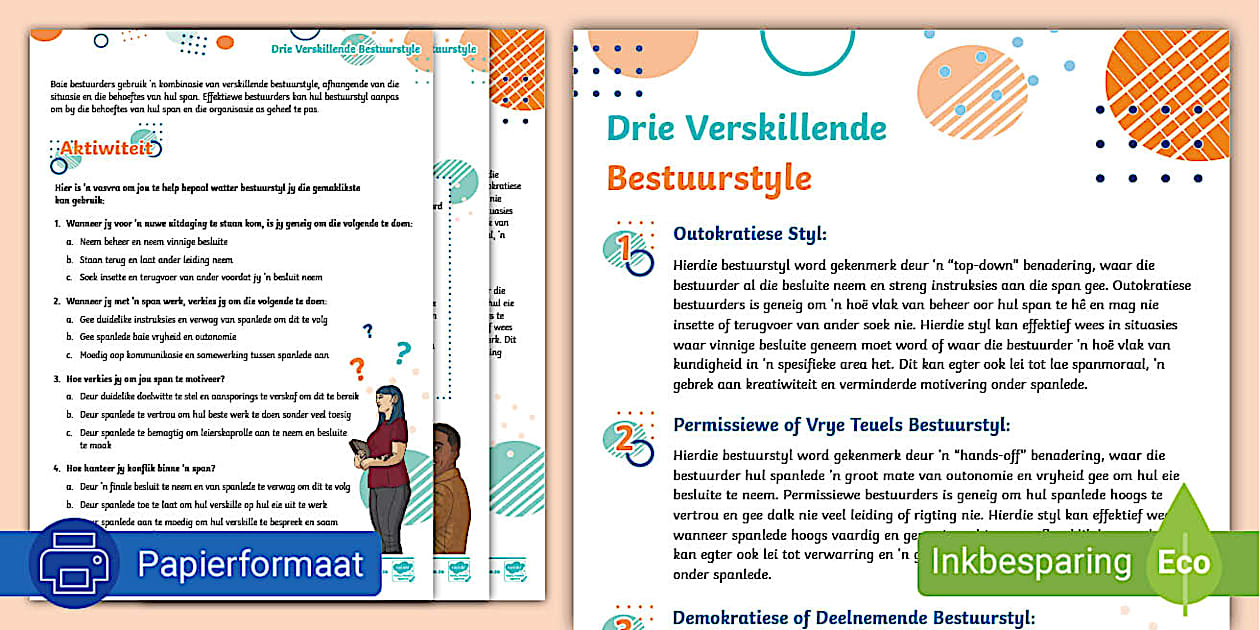 Drie Verskillende Bestuurstyle (teacher made) - Twinkl