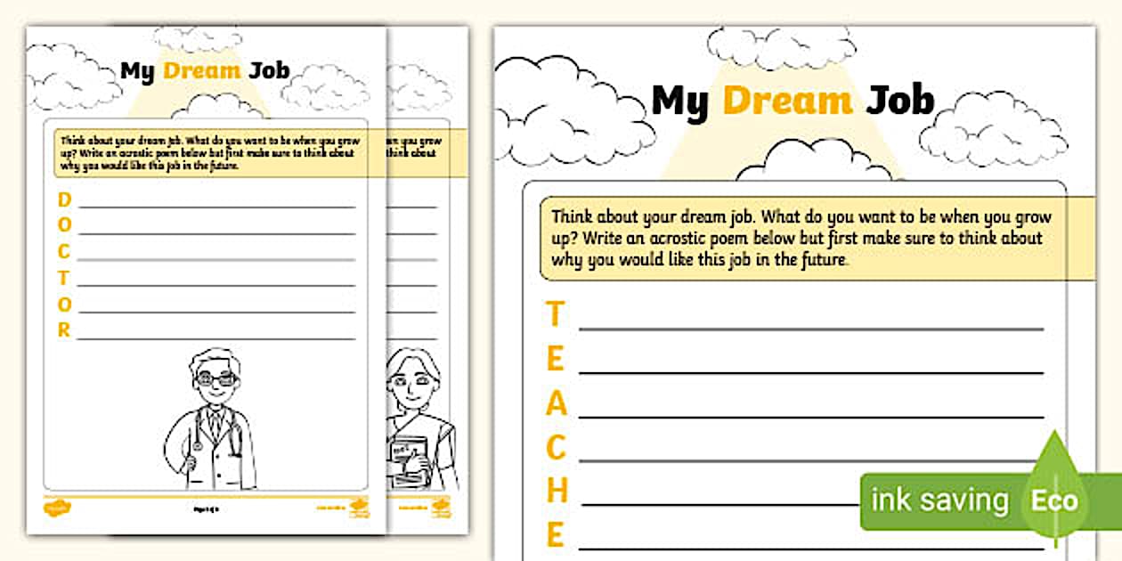 My Dream Job Acrostic Poem (teacher made) - Twinkl