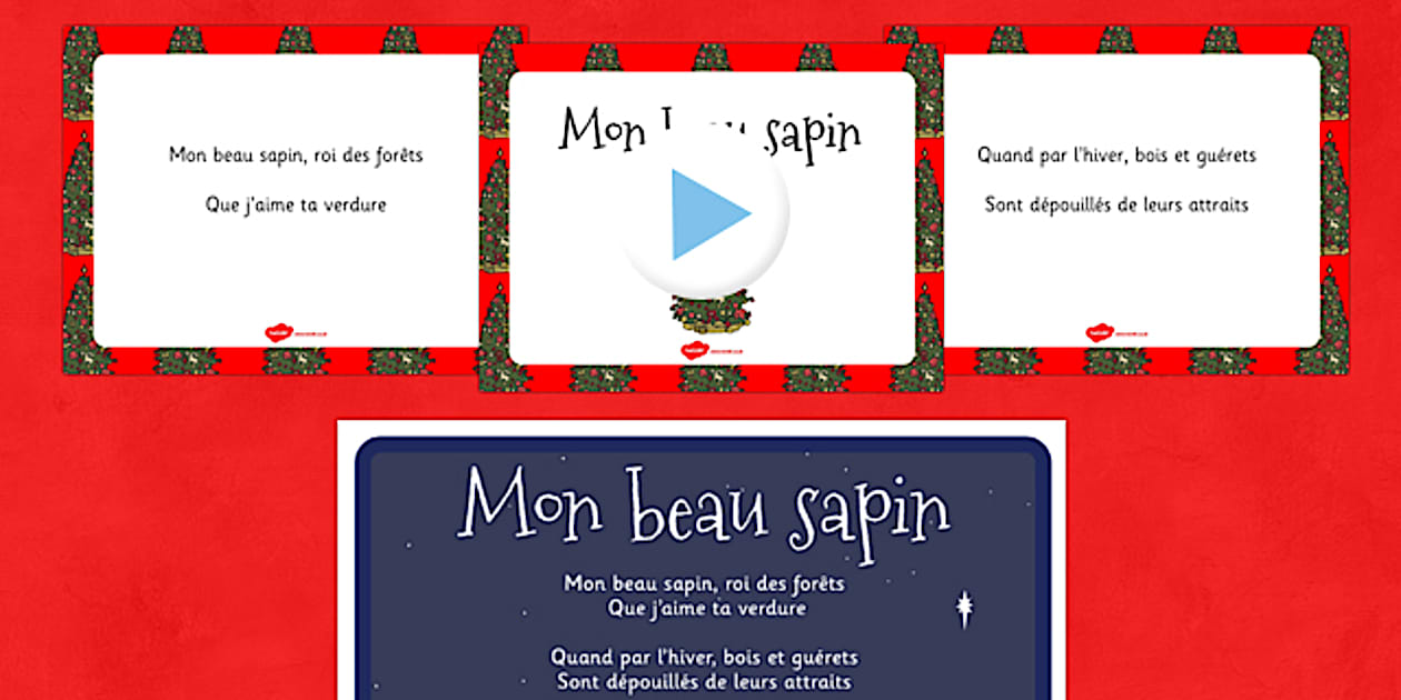 Paroles du chant de Noël Mon beau sapin Powerpoint - Twinkl