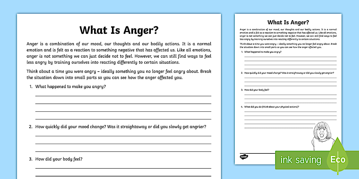 What Is Anger? Worksheet / Worksheet (teacher made) - Twinkl