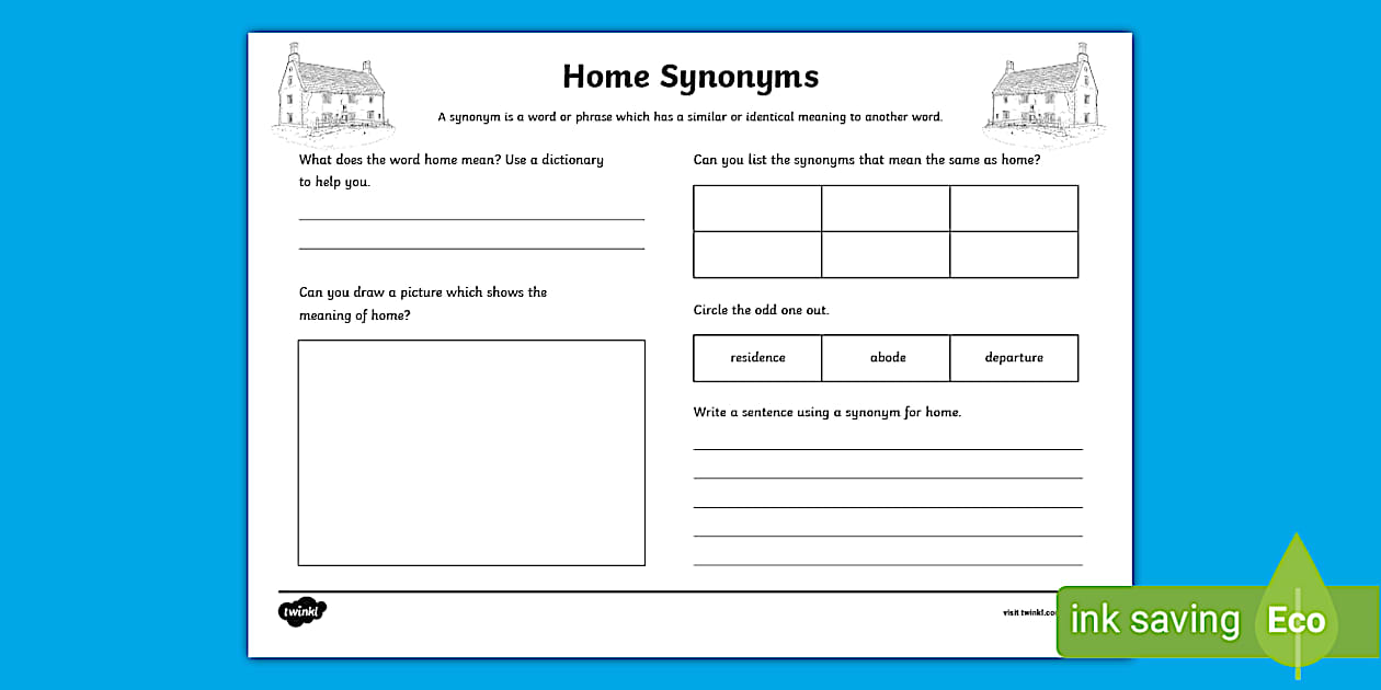 Home Synonyms Worksheet (teacher made) - Twinkl