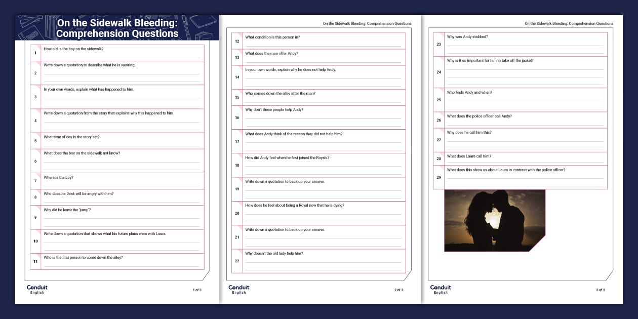 On the Sidewalk Bleeding: Comprehension Questions - Twinkl
