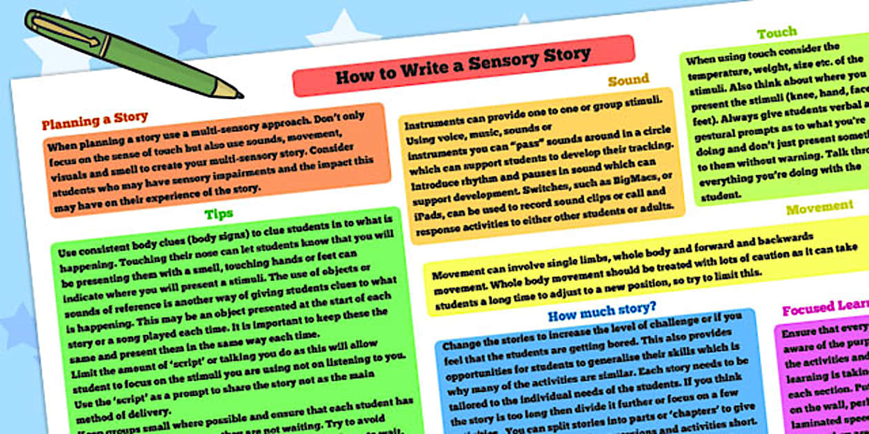 Black and White How to Write a Sensory Story Poster - Twinkl