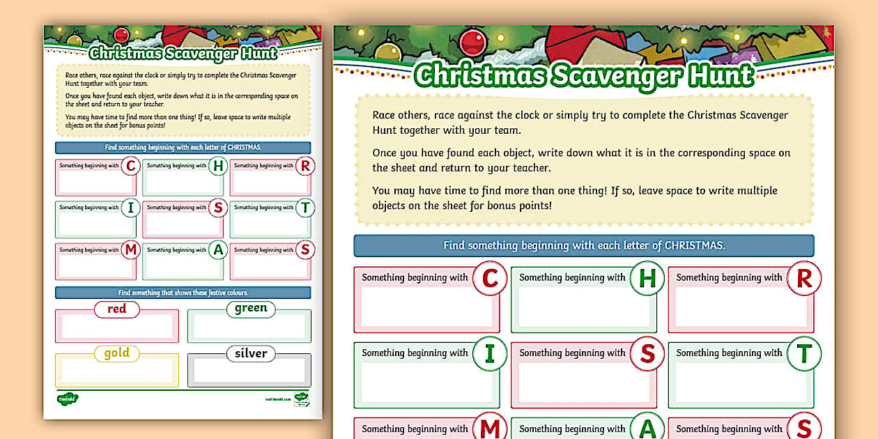 Christmas Scavenger Hunt Worksheet (teacher made) - Twinkl
