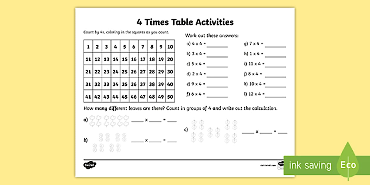 Four Times Table Practice Activities (teacher made) - Twinkl