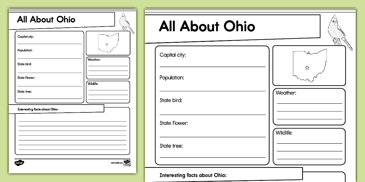 All About Ohio Research Worksheet for K-2nd Grade - Twinkl