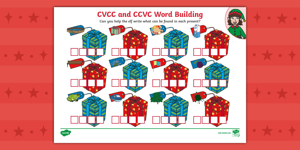 Christmas Elf CVCC and CCVC Word Building Activity - Twinkl