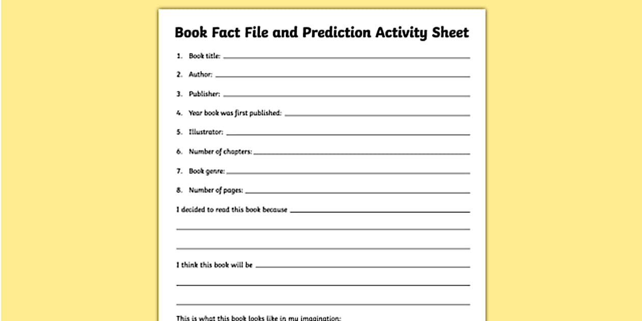 Book Fact File and Prediction Worksheet / Worksheet, worksheet