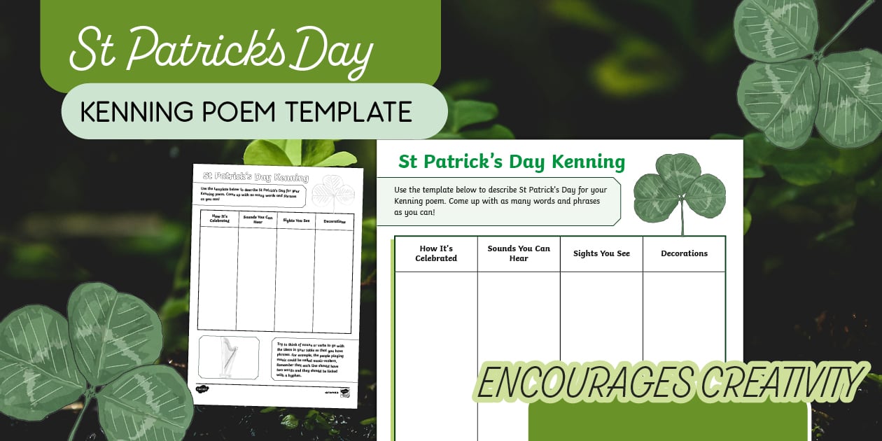 * NEW * St Patrick's Day Kenning Poem Template