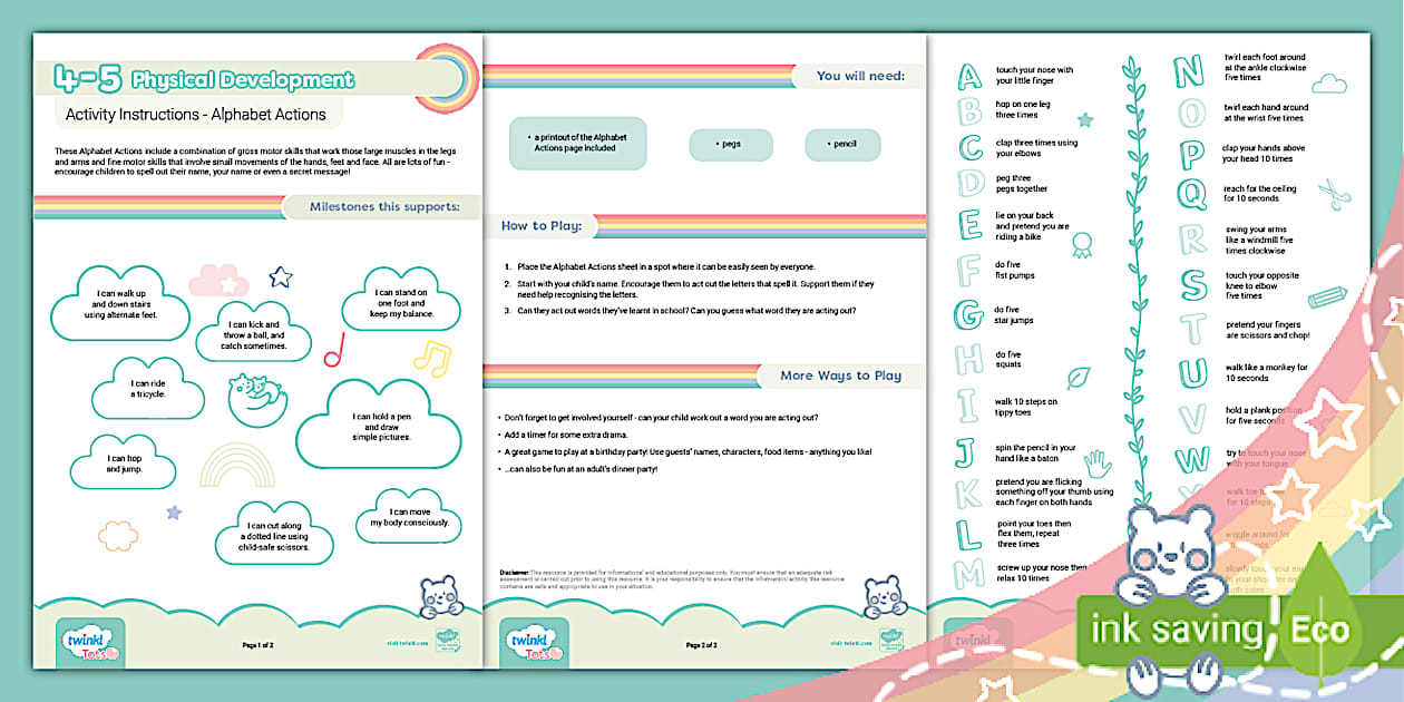 Age 4-5 Physical Development - Alphabet Actions - Twinkl