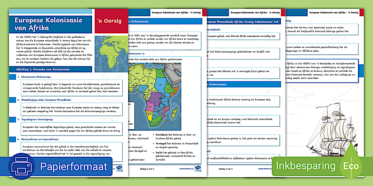 Europese Kolonisasie van Afrika: 'n Oorsig (teacher made)