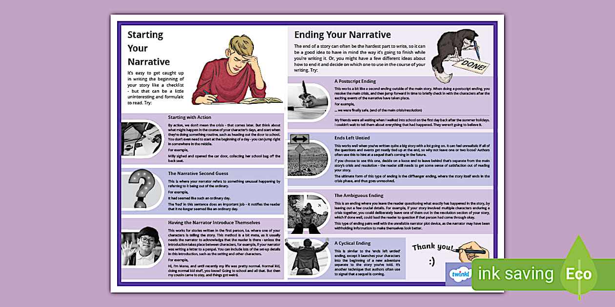 Year 7-8 Ways to Start and End a Narrative Poster - Twinkl