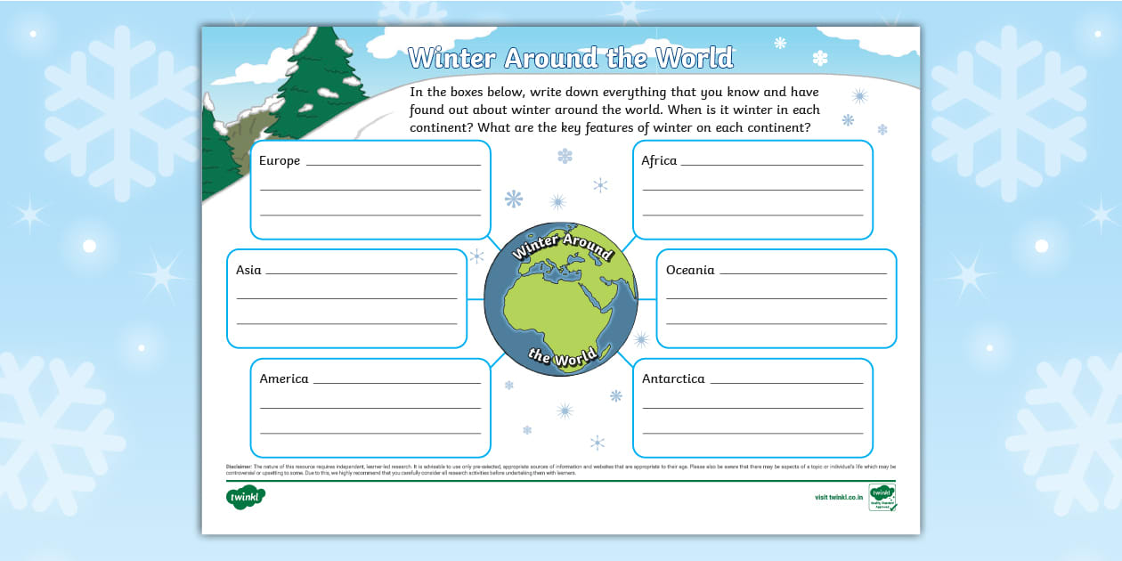 Winter Around the World Mind Map (teacher made) - Twinkl