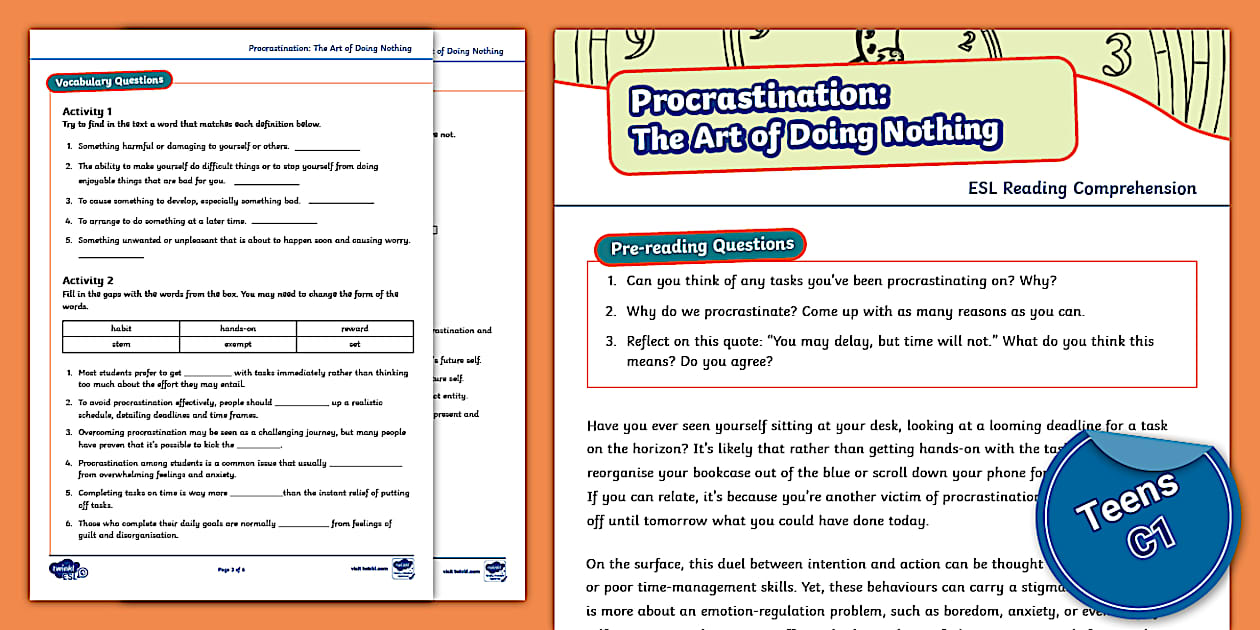 ESL Procrastination: The Art of Doing Nothing Worksheet