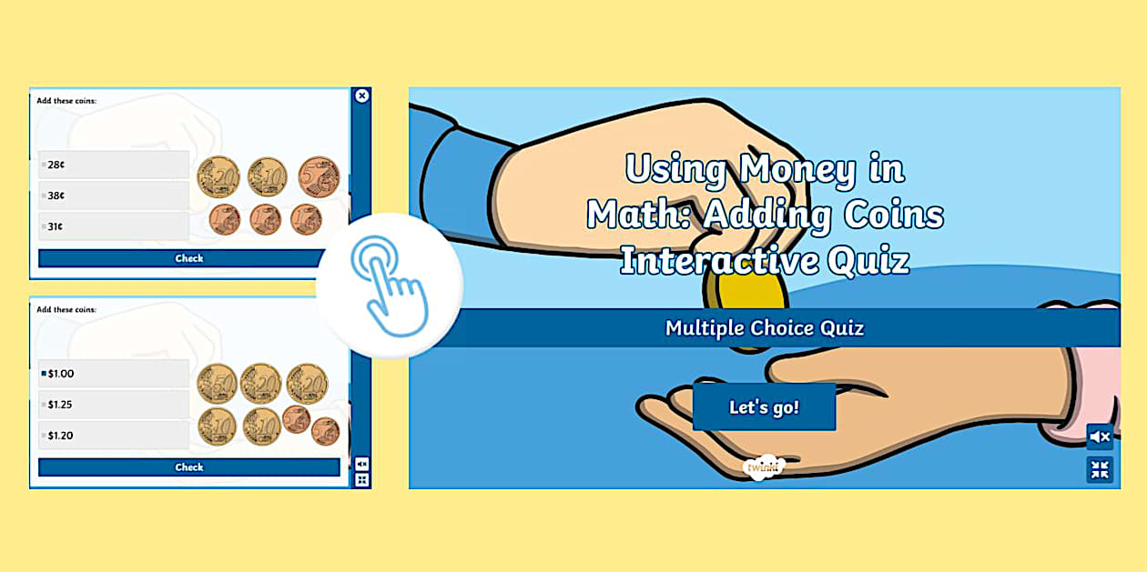 Using Money in Math: Adding Coins Interactive Quiz (Euro)