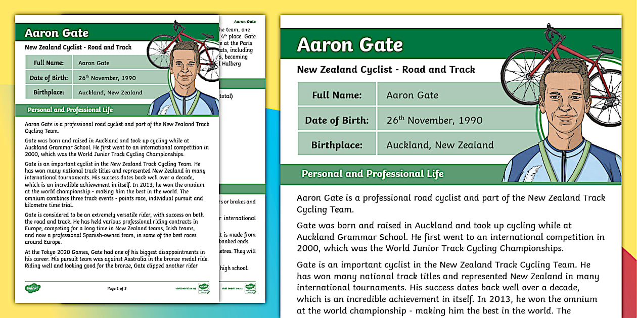 Aaron Gate Fact File (teacher made) - Twinkl