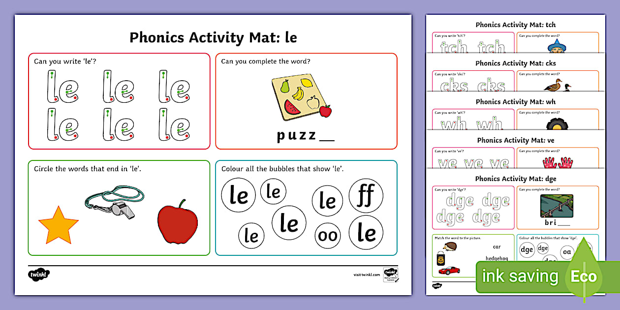 EYFS le, dge, ve, wh, cks, tch, ue and ture Phonics Mats