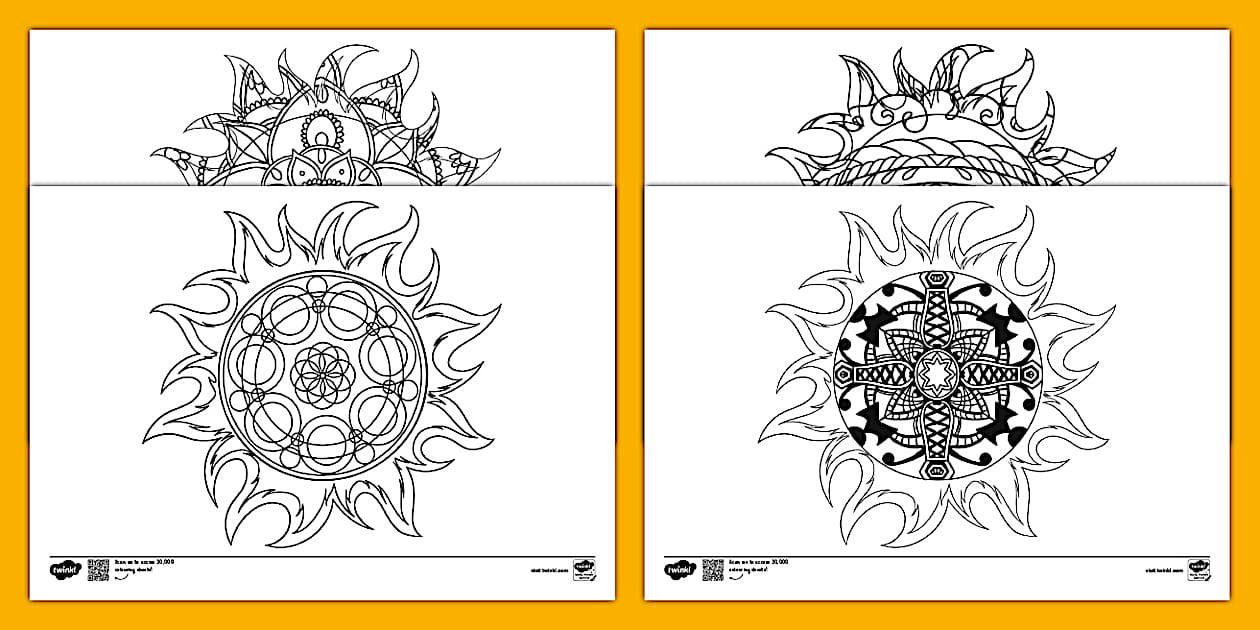 Sun Mandala Colouring Pages (Hecho por educadores) - Twinkl