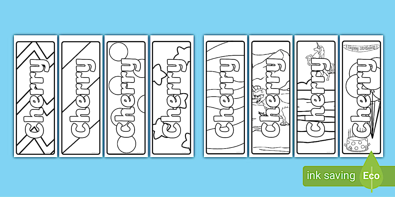 Cherry Name Simple Colouring Bookmarks (Teacher-Made)