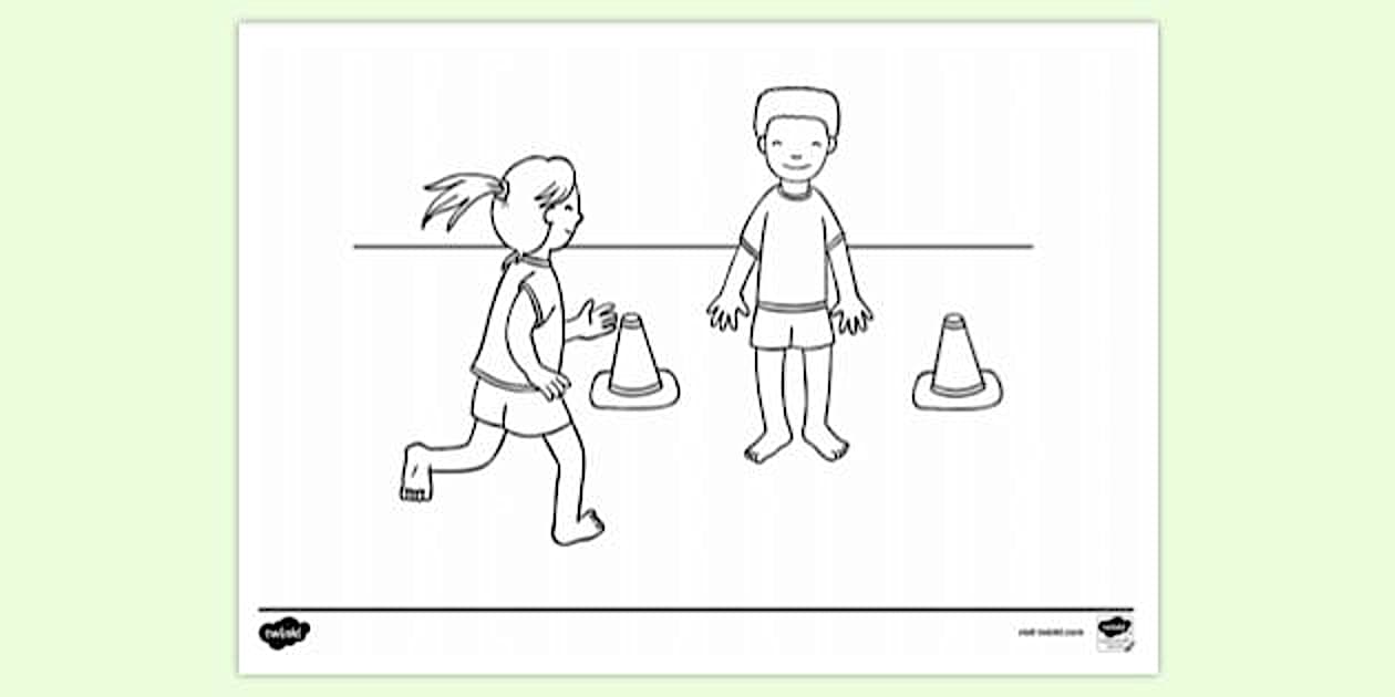 Children Playing Dodging Game Colouring Sheet (teacher made)