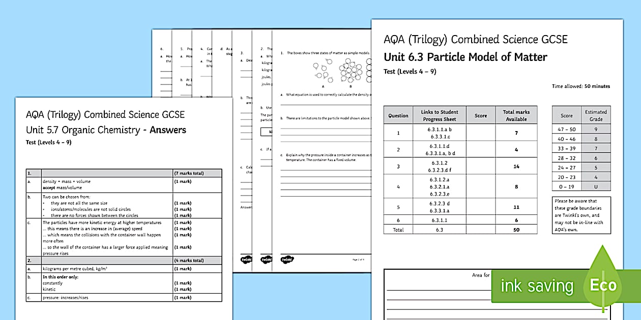 AQA Style Physics Combined Science Specimen Paper: Unit 3 Particle Model of
