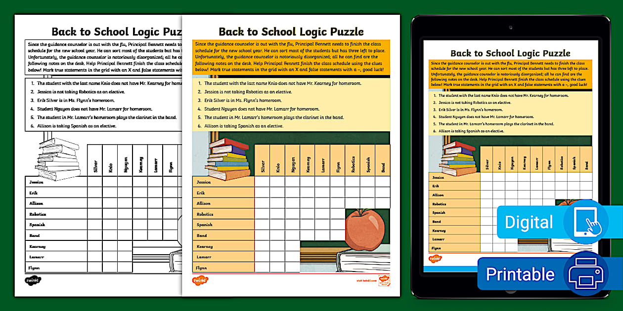 Back to School Logic Puzzle (teacher made) - Twinkl