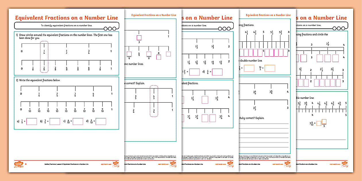 👉 Equivalent Fractions on a Number Line Differentiated Maths Worksheets