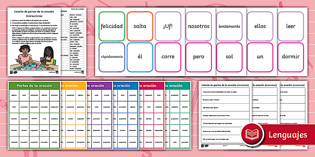 Partes de la oración - lotería (Hecho por educadores)