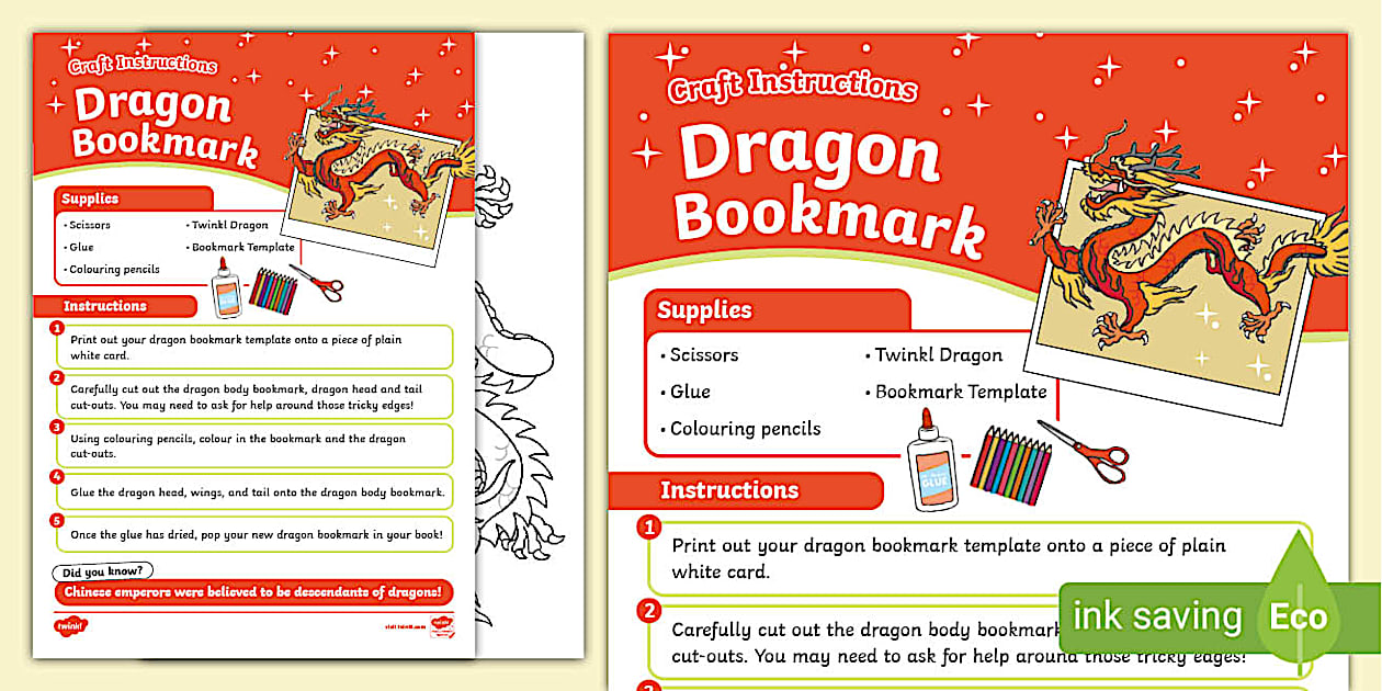 Dragon Bookmark Craft Activity | Twinkl | KS1 | Bookmarks