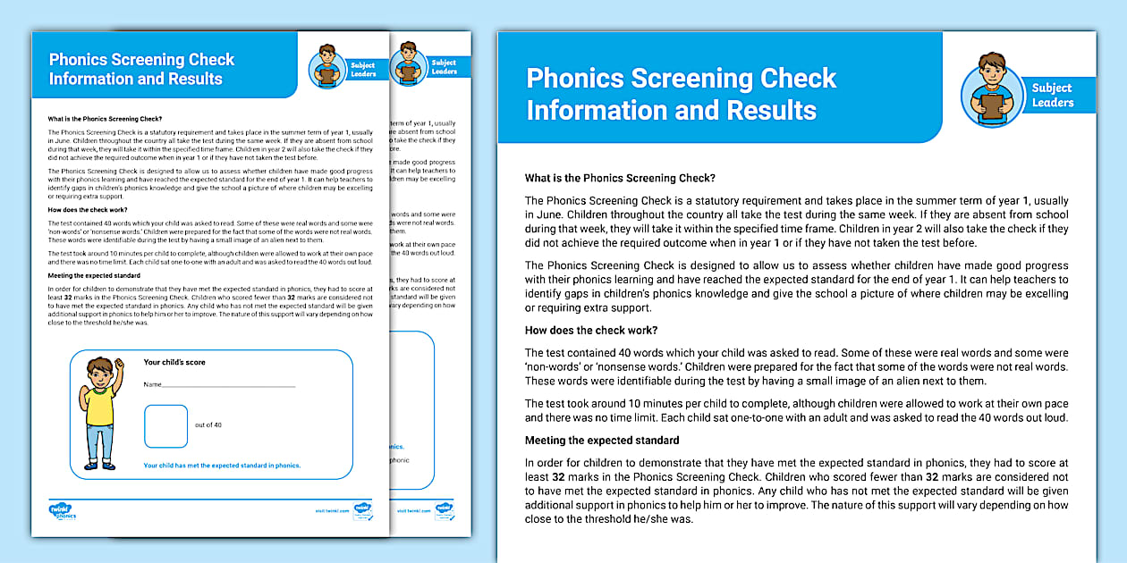 Phonics Screening Reporting to Parents - Primary Resources