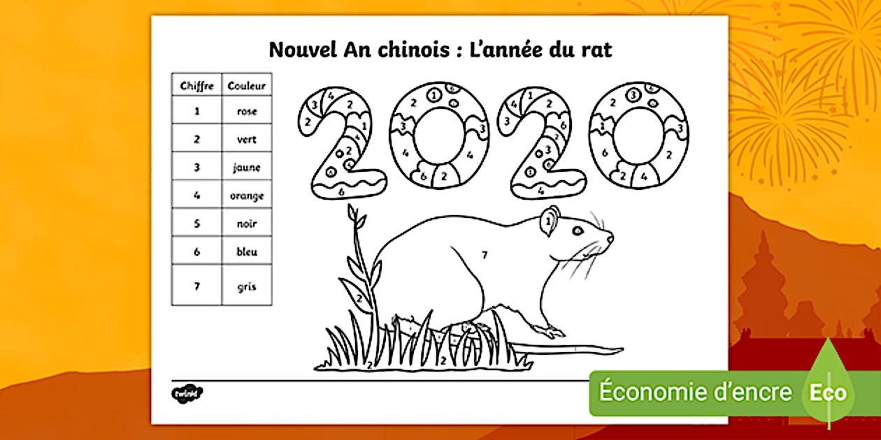 Coloriage magique : L'année du rat (teacher made) - Twinkl