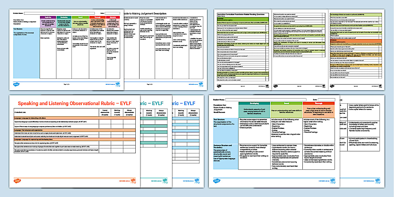 Foundation Year Assessment Rubrics Pack (teacher made)