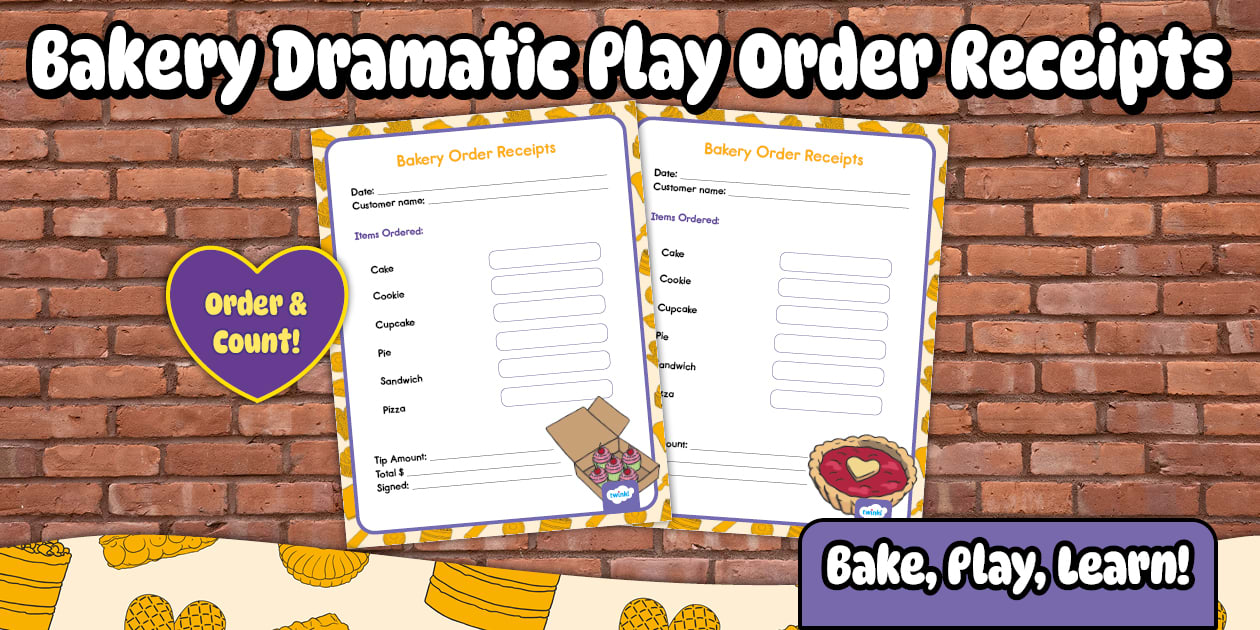 Bakery Dramatic Play Order Receipts