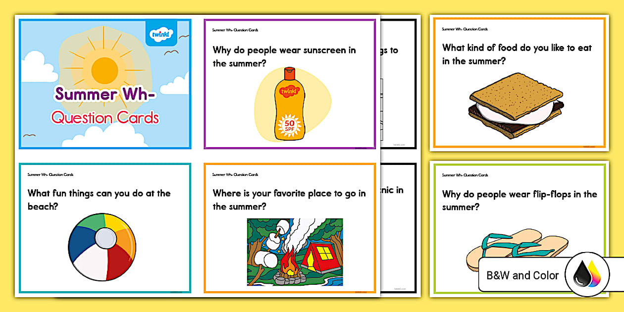 Summer Wh- Question Cards for K-2nd Grade (teacher made)