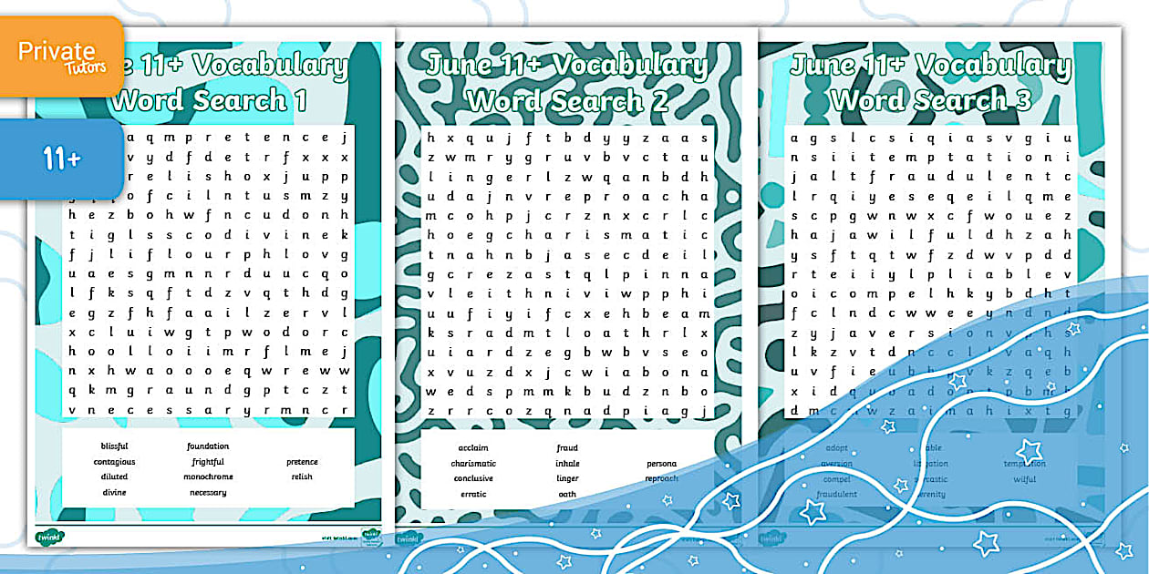 11+ Vocabulary Word Searches - June Pack (teacher made)