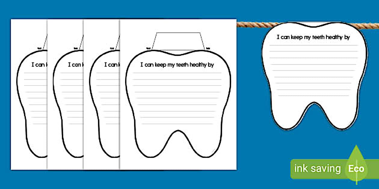 Editable Healthy Tooth Writing Prompt Bunting for K-2nd Grade