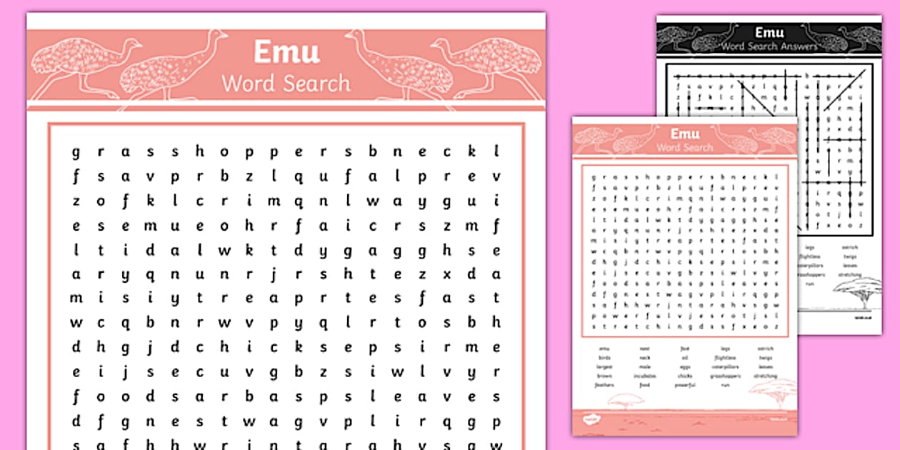 Australian Animals Years 3-6 Emu Word Search (teacher made)