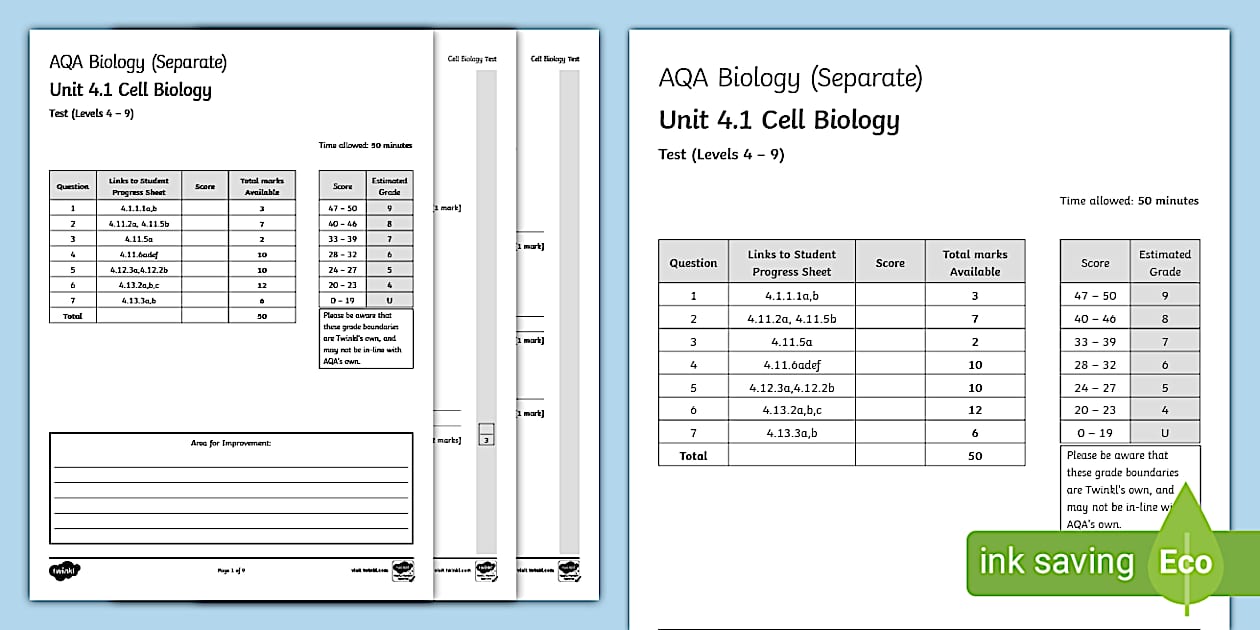 AQA Style Biology Trilogy Science Specimen Paper: Unit 4.1 Cell Biology