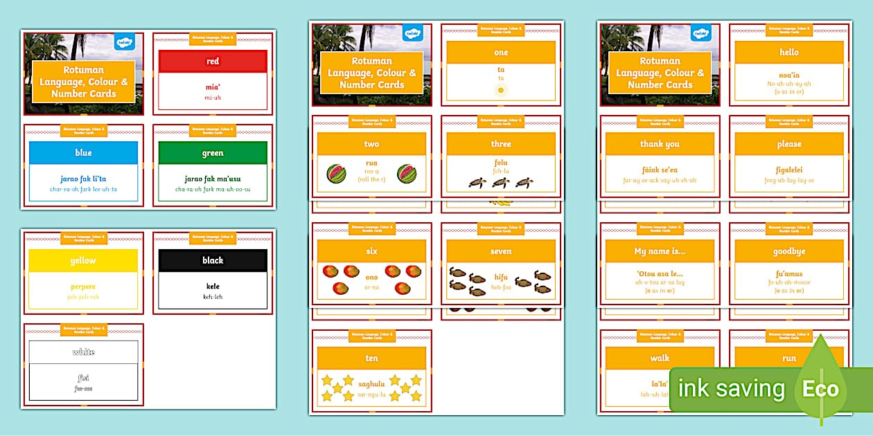 Rotuman Language, Colour and Number Cards (Teacher-Made)