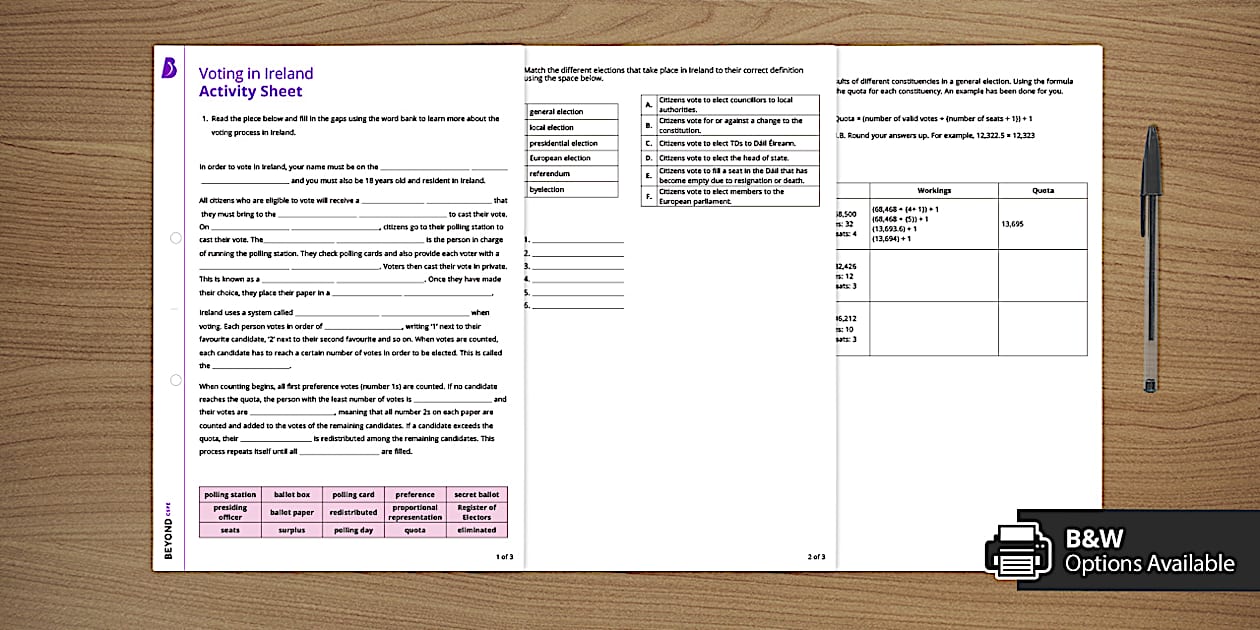Voting in Ireland Activity (teacher made) - Twinkl