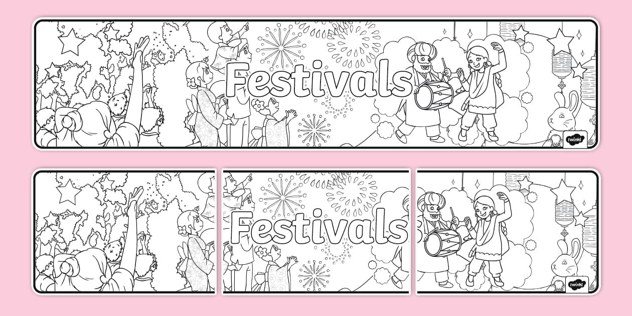 Festivals Colouring Display Banner (teacher made) - Twinkl