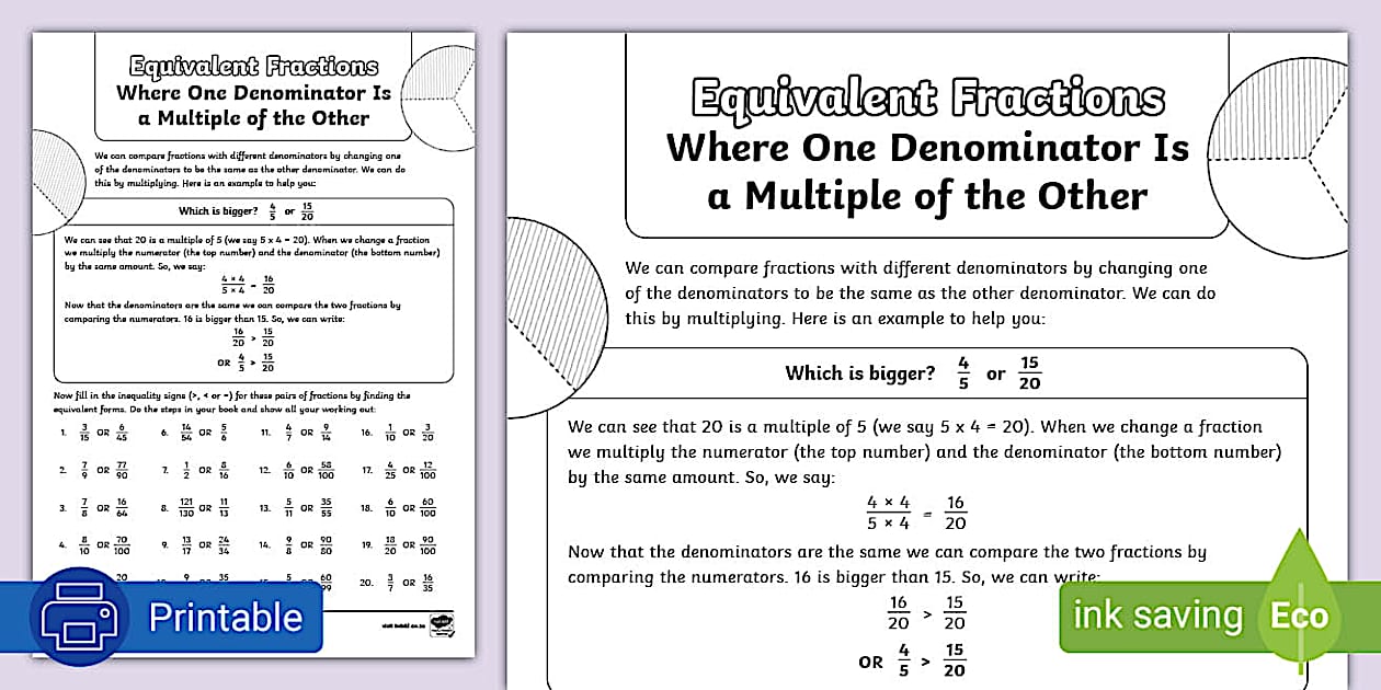 Equivalent Fractions Where One Denominator Is a Multiple of the Other ...