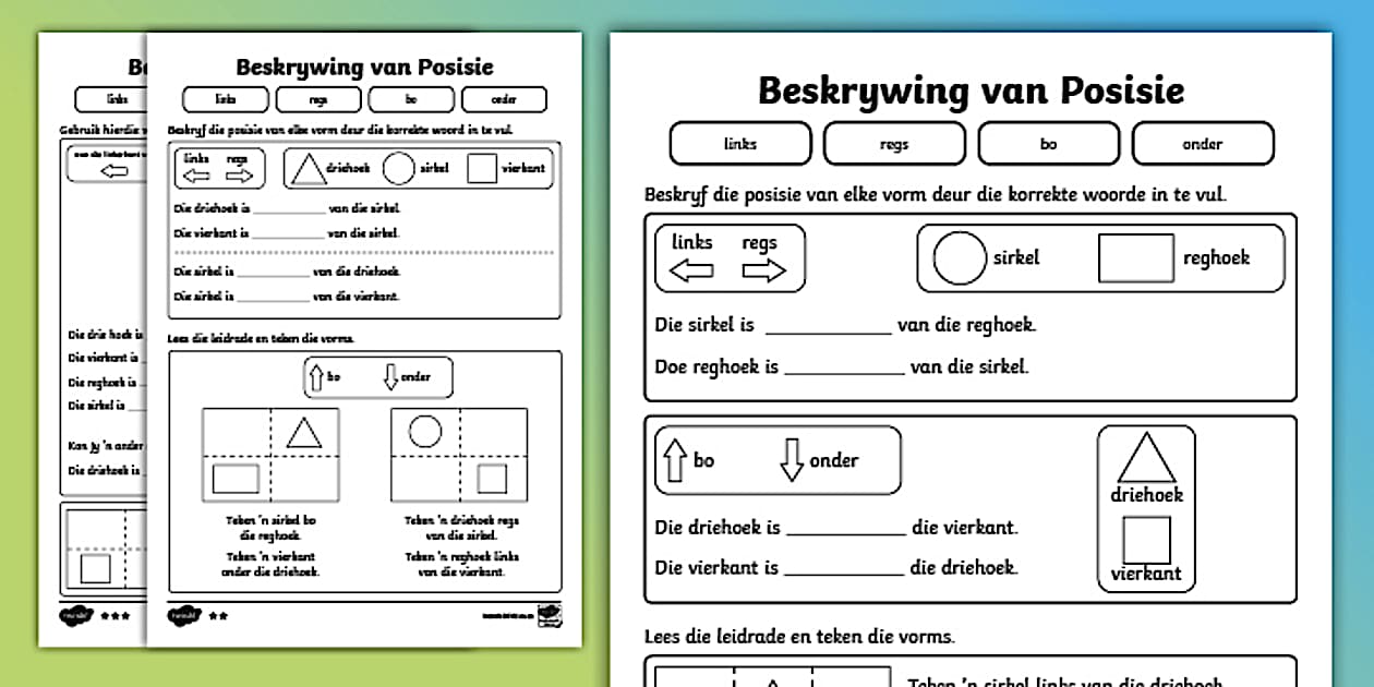Beskrywing van Posisie: Wiskunde Aktiwiteitsblad - Twinkl