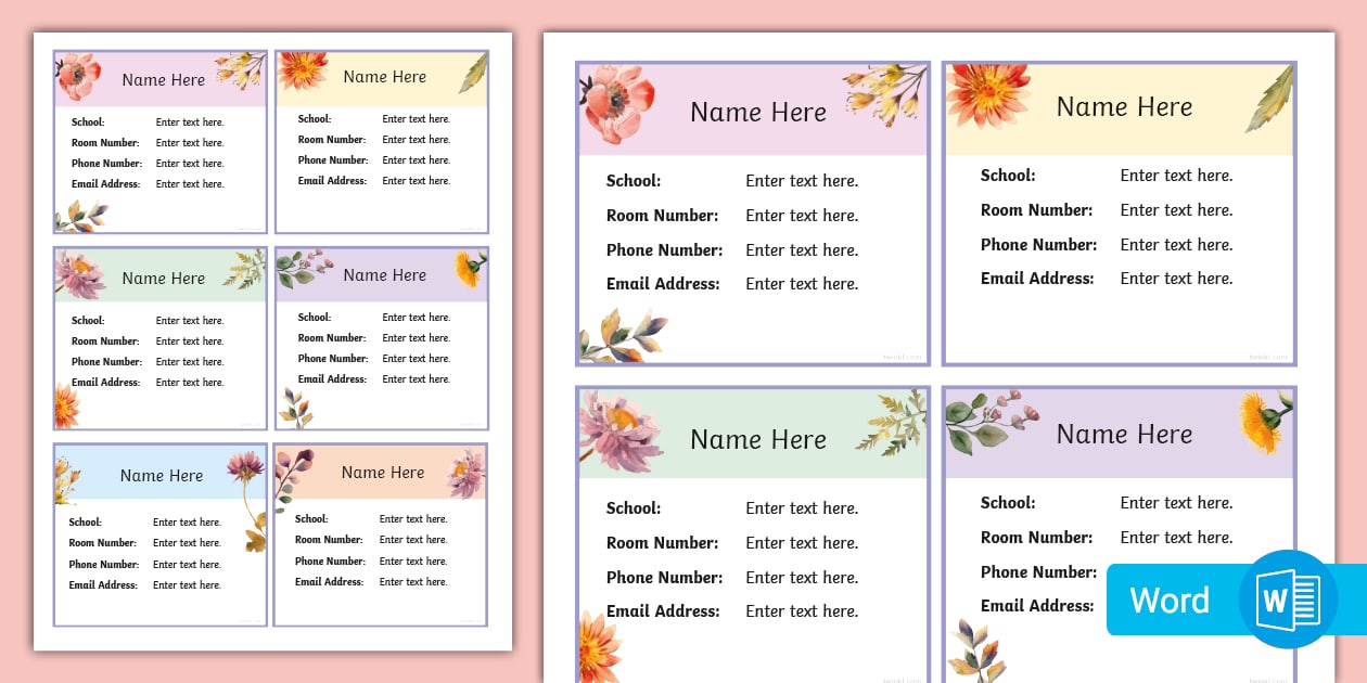 Editable Teacher Contact Cards