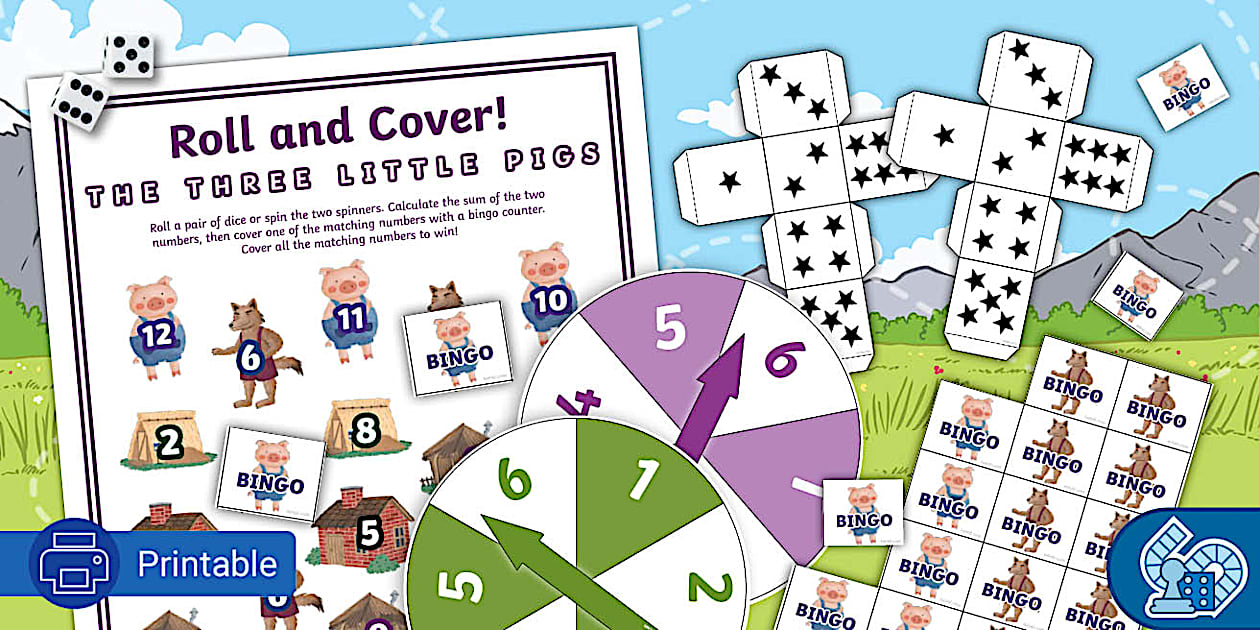 Three Little Pigs Roll and Cover Bingo | Twinkl Board Games