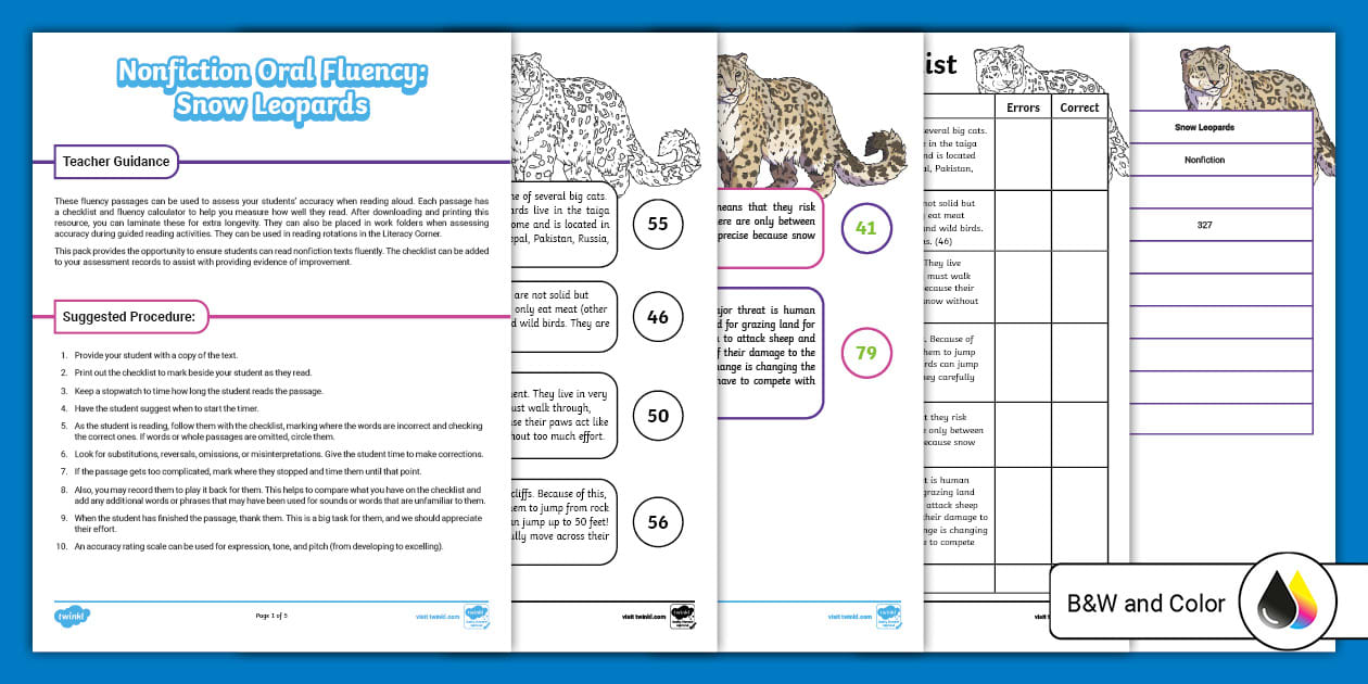 Third Grade Nonfiction Oral Fluency Assessment: Snow Leopard