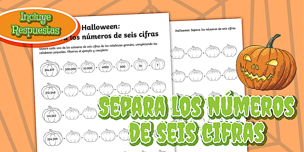 Ficha de actividad de Halloween: Separa los números de seis cifras