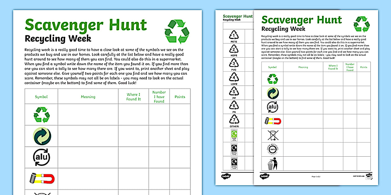 Editable Recycling Week Scavenger Hunt - Twinkl