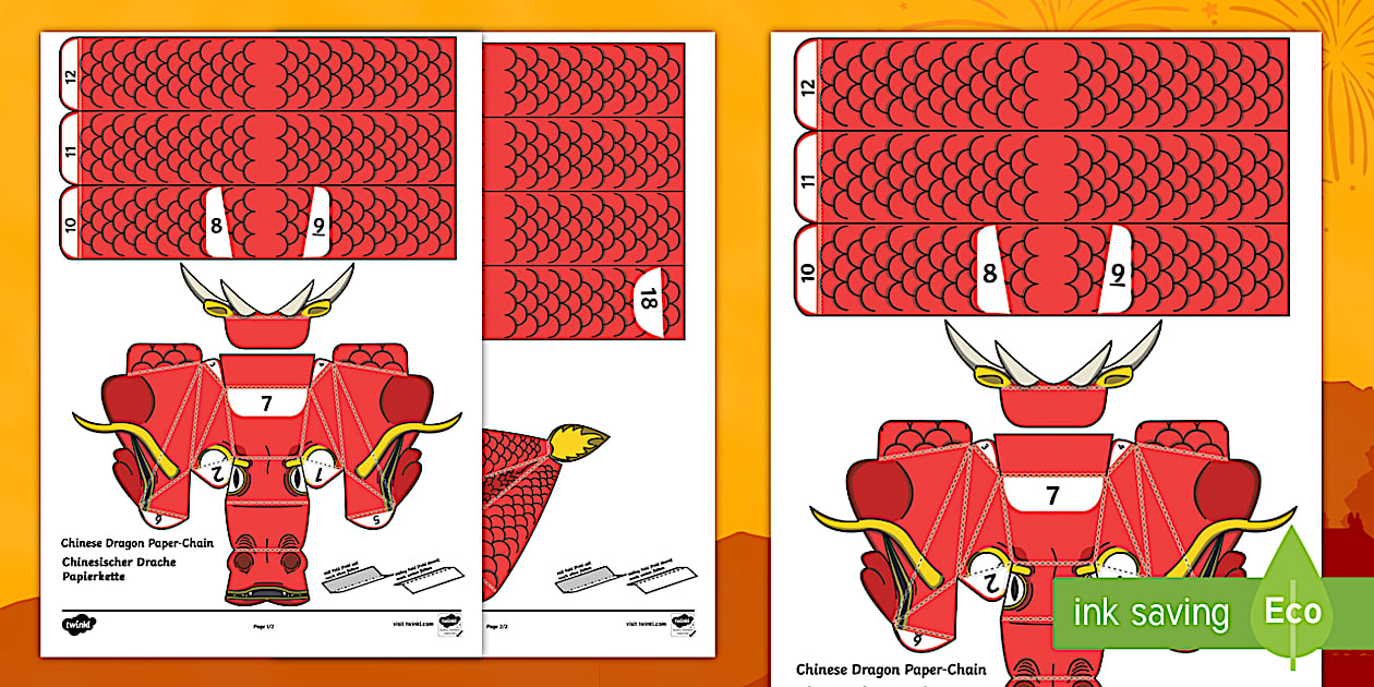 Chinese Dragon Paper Chain English/German - Twinkl