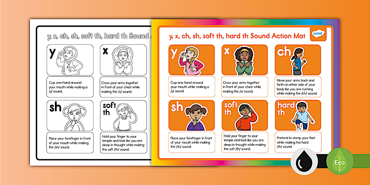 Phonics Canada Group 6 (y,x,ch,sh,soft/hard th) Action Mat